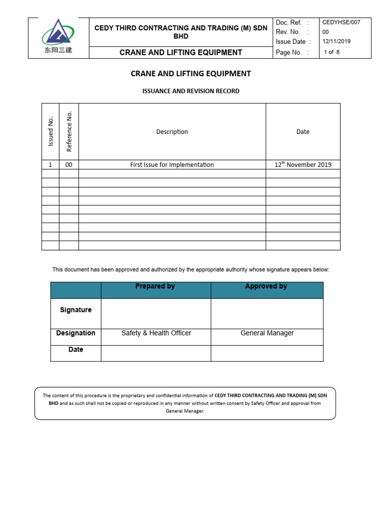 Crane and Lifting Equipment Procedure | PDF | Crane (Machine) | Elevator