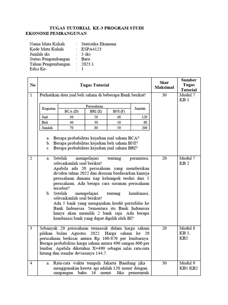 Tugas Tutorial Ke-3 Program Studi Ekonomi Pembangunan | PDF