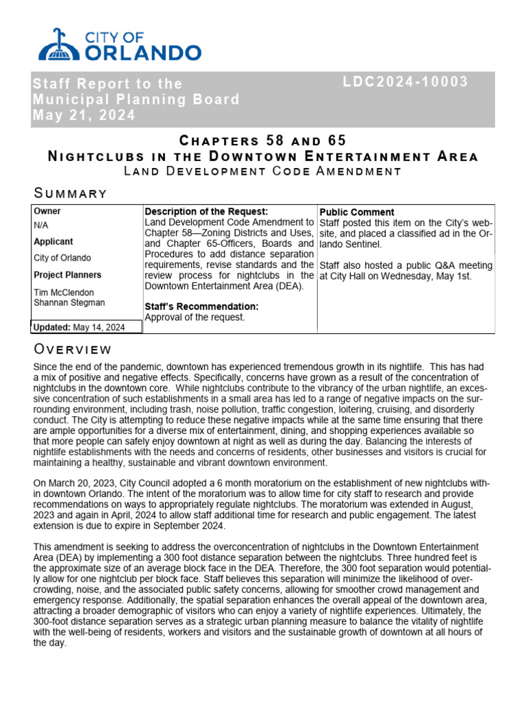 Staff Report LDC2024-10003 Nightclubs Code Amendment | PDF ...