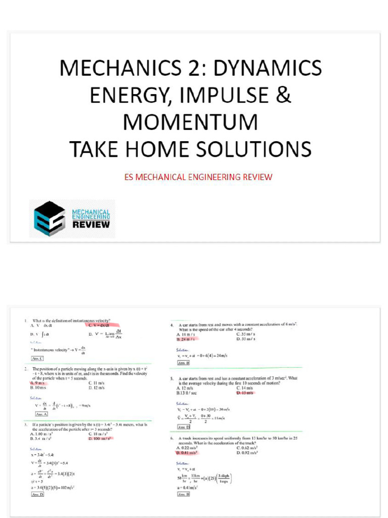 Mechanics 2 Solutions | PDF