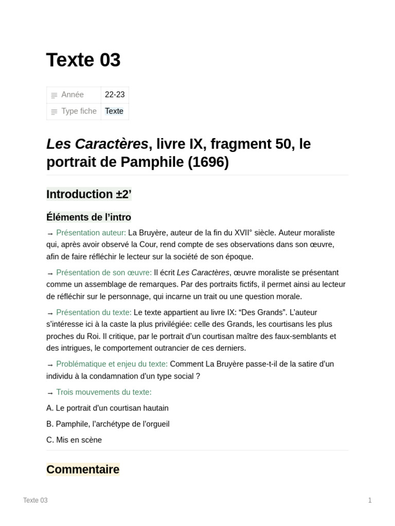 Portrait satirique de Pamphile | PDF