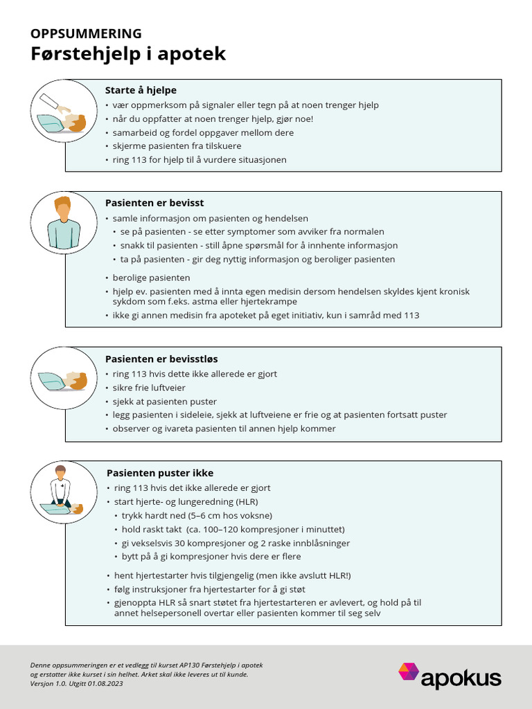 Foerstehjelp I Apotek - Oppsummering | PDF