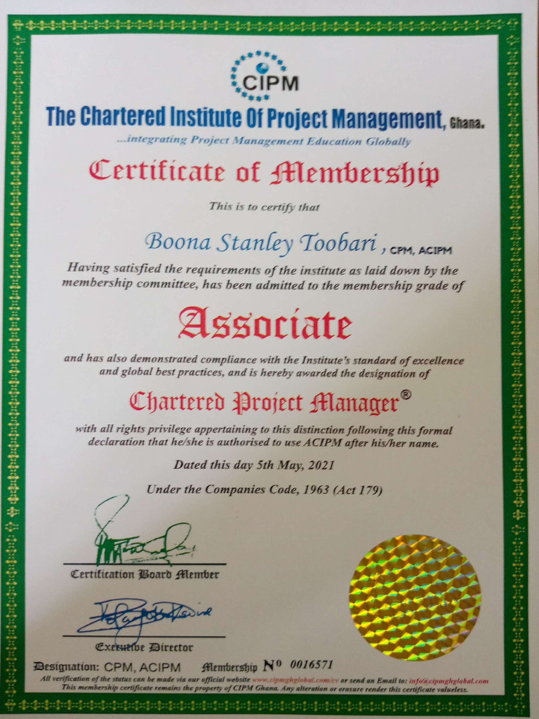 Boona Charted Institute of Project Management Ghana | PDF