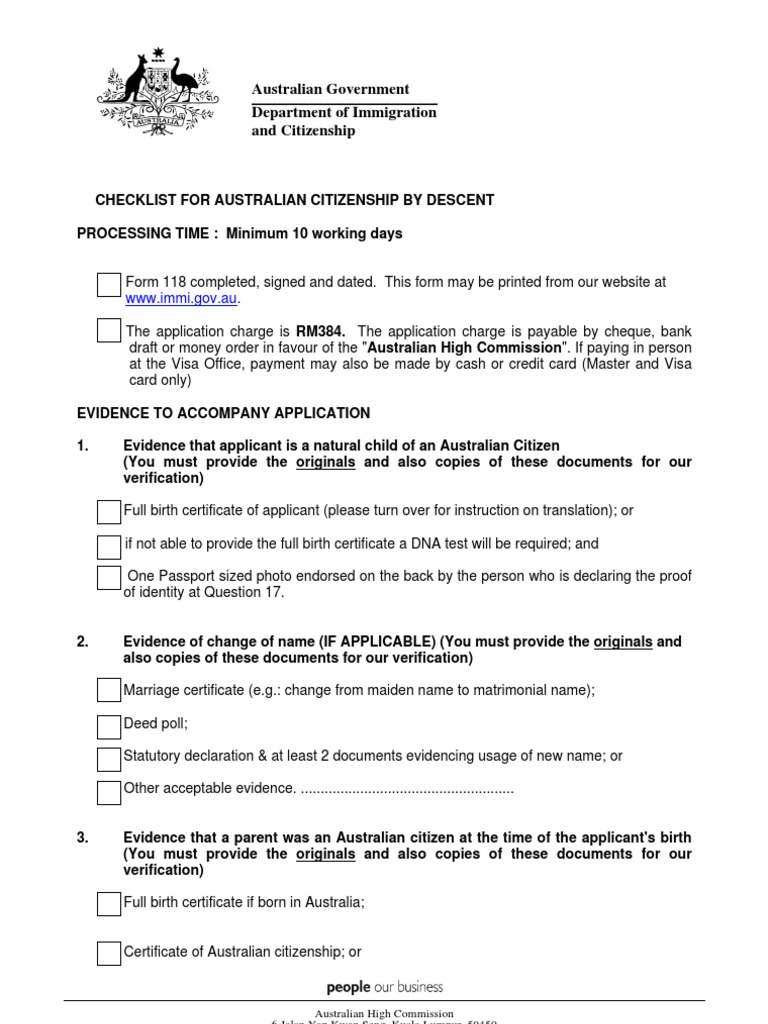 Checklist Citizenship by Descent | Birth Certificate | Passport