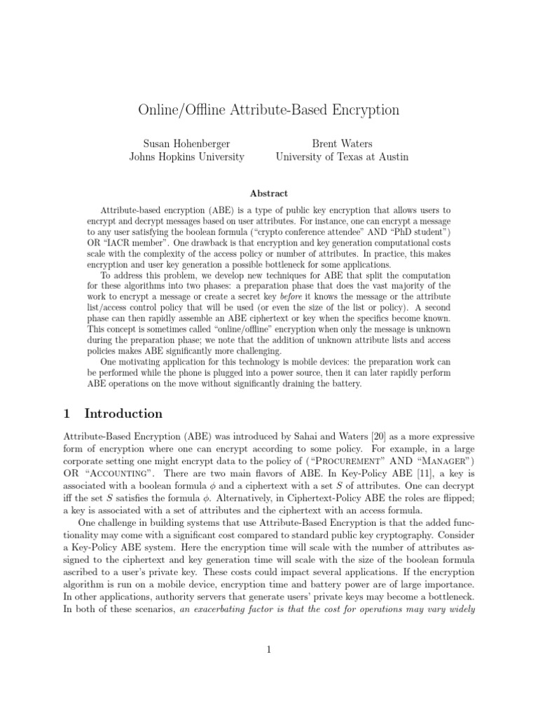 Online/Offline Attribute-Based Encryption | PDF | Cryptography | Encryption