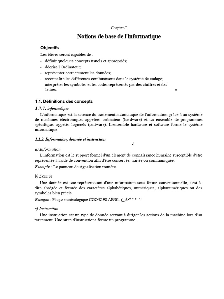 COURS INFORMATIQUE 4ème H Informatique | PDF | DOS | Microsoft Word