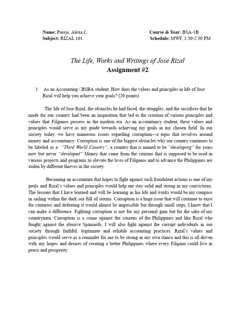 Pareja - RIZAL 101 (Assignment #2) | PDF | Philippines