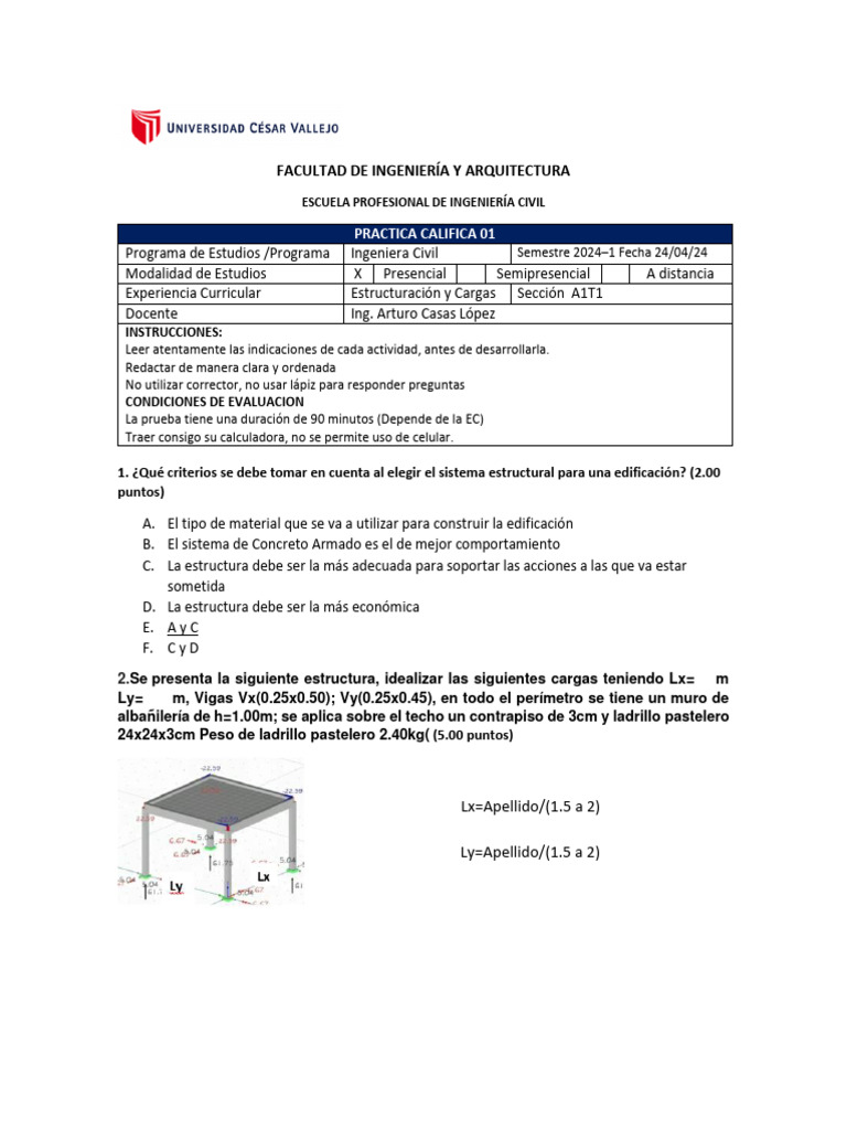 Solucionario Teoria de Practica Califica 01 GRUPO A1 | PDF | Concreto reforzado | Hormigón