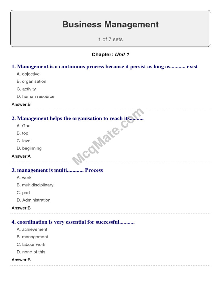 Business Management MCQs Overview | PDF | Recruitment | Employment
