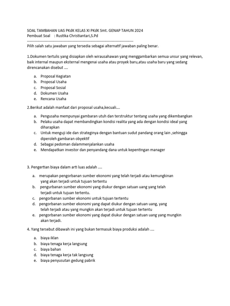 Soal Pas Semester Genap-Xi Tahun 2024 | PDF