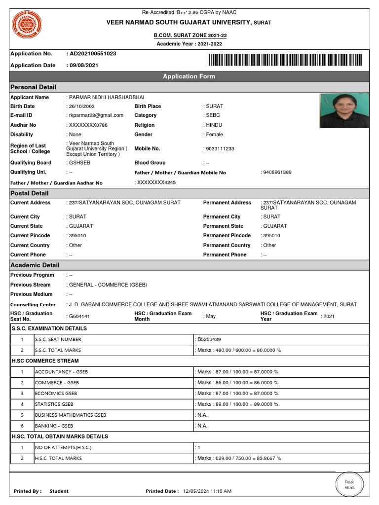 Application Summary | PDF | Gujarat | Educational Stages