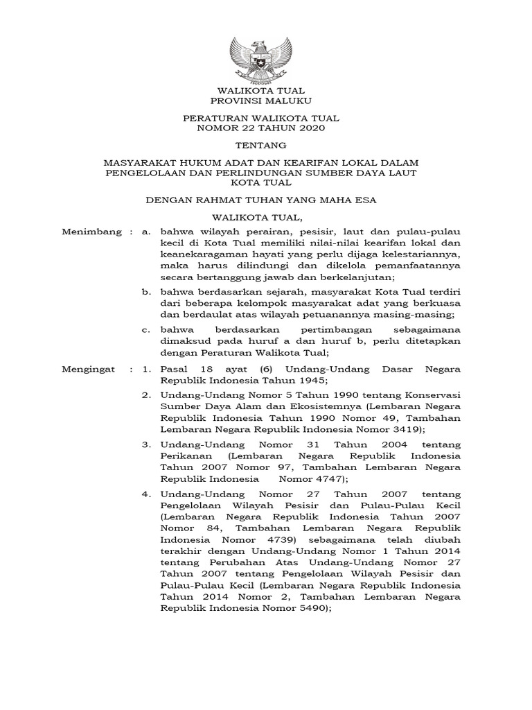 PERDA WALIKOTA TUAL NOMOR 22 TAHUN 2020 Tentang Masalah Pengelolaan Sampah | PDF