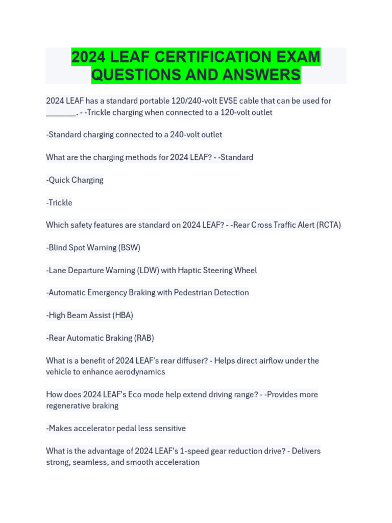 2024 Leaf Certification Exam Guide | PDF | Brake | Electric Vehicle