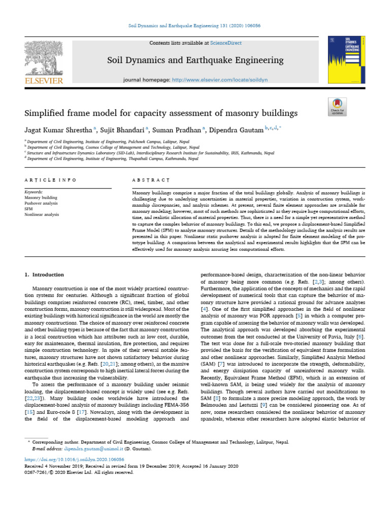Simplified Frame Model for Masonry Analysis | PDF | Stress (Mechanics) | Earthquake Engineering