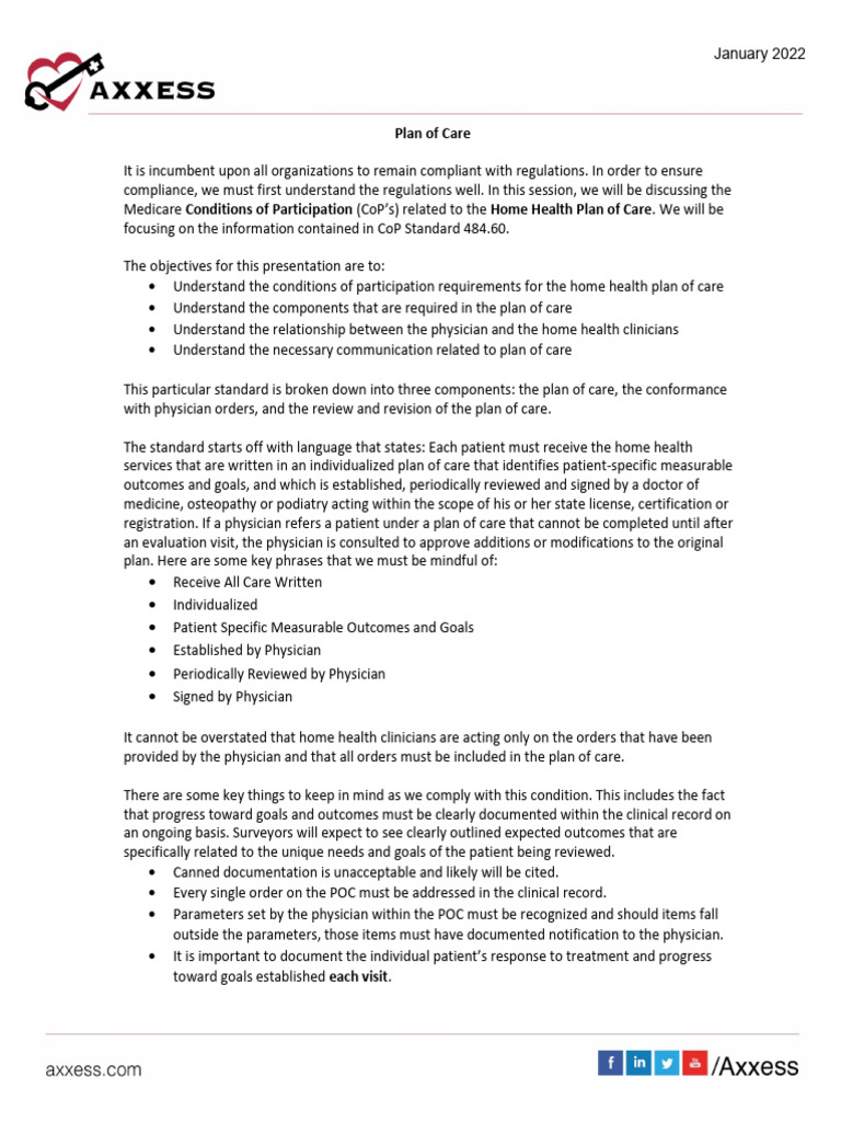 Home Health Plan of Care Compliance Guide | PDF | Patient | Caregiver