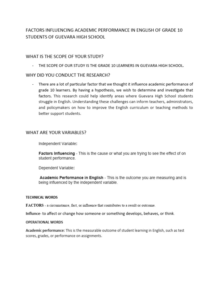 Grade 10 English Performance Factors | PDF | Career & Growth | Business