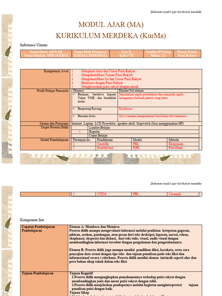 Template Modul Ajar New | PDF | Karier & Perkembangan | Kesehatan Holistik