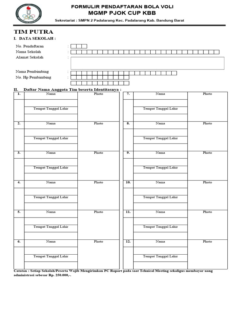 Formulir Pendaftaran Voli KBB 2023 | PDF