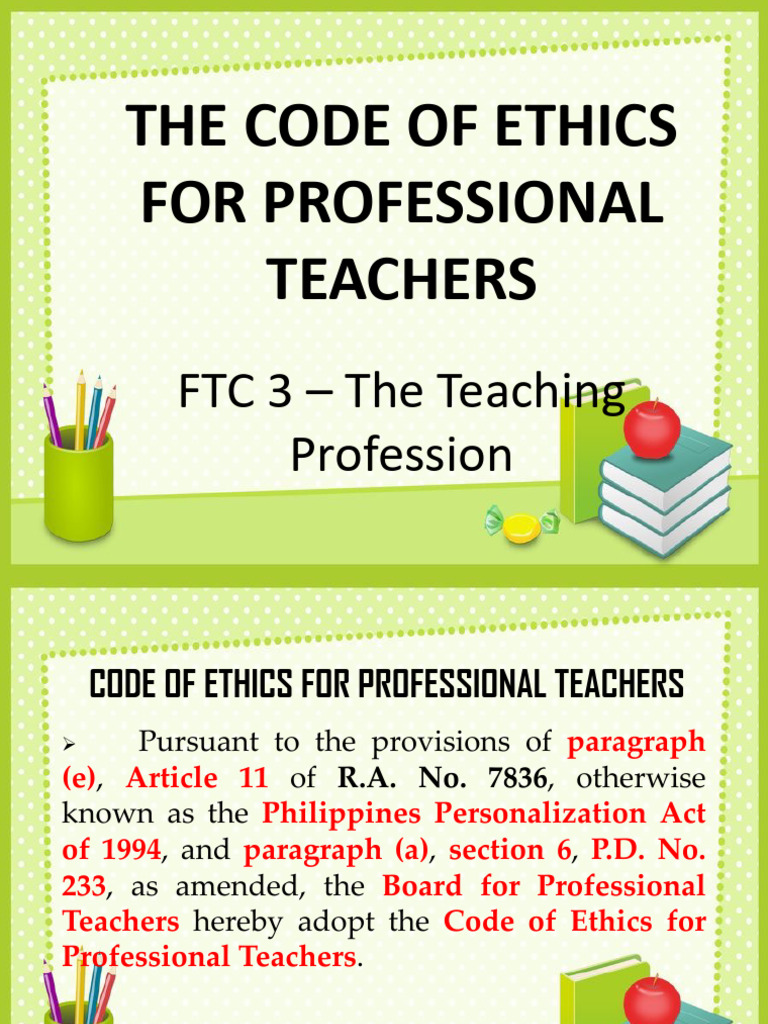 Code of Ethics for Teachers in the Philippines | PDF | Teachers ...