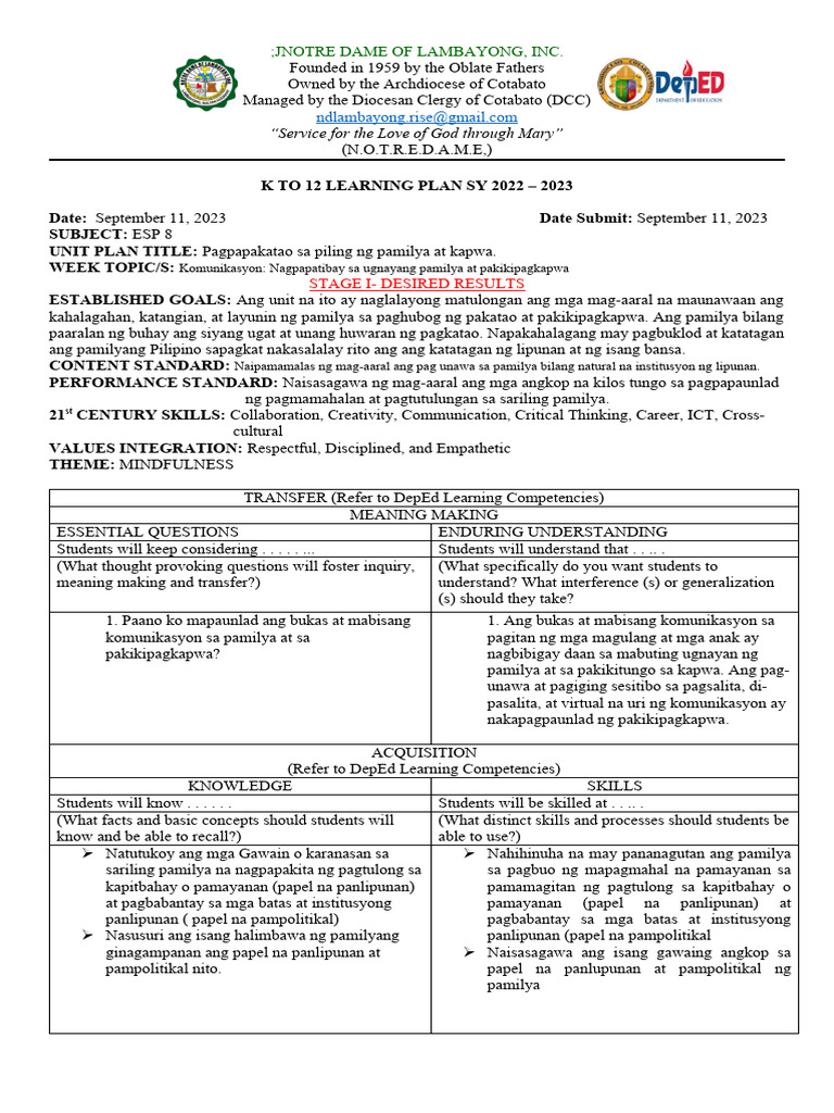 Esp 8 Lesson 4 | PDF