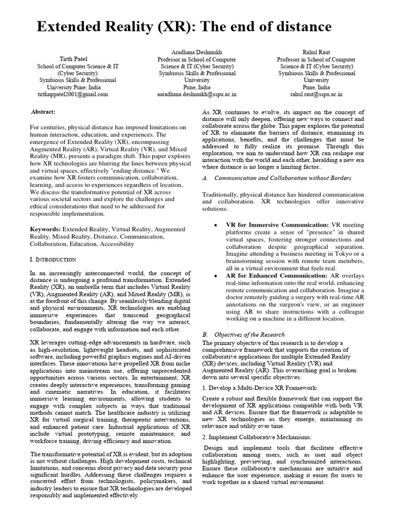 Extended Reality Pdf Augmented Reality Virtual Reality