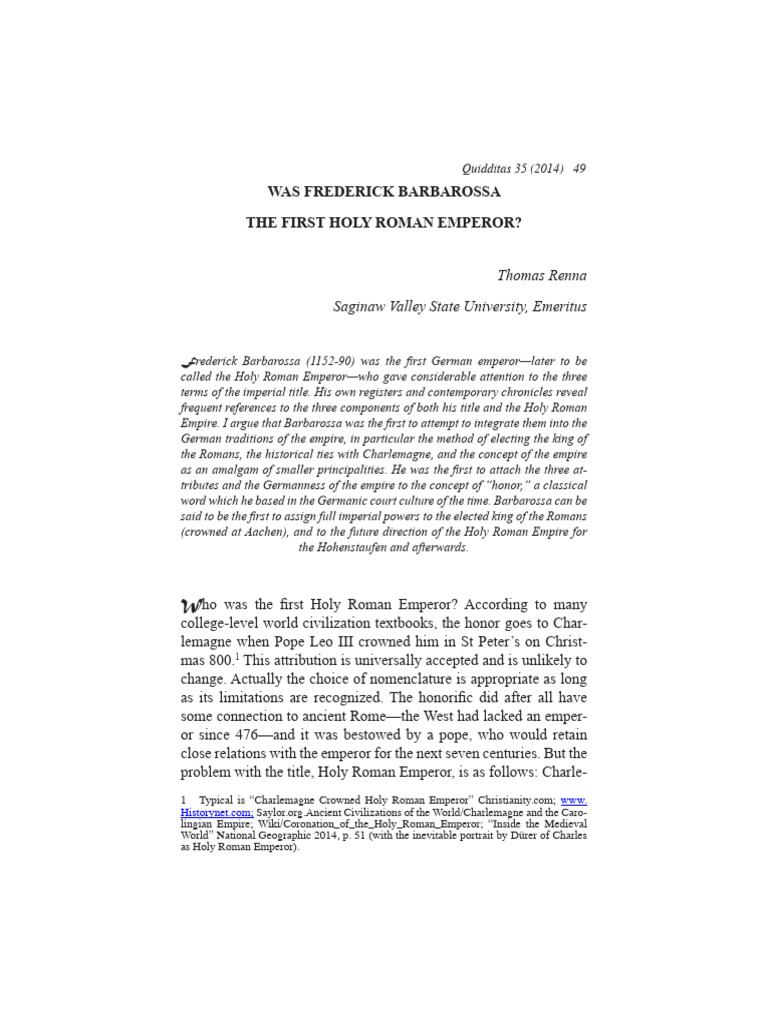 Was Frederick Barbarossa the First Holy Roman Emperor | PDF | Holy Roman Empire | Holy Roman Emperor