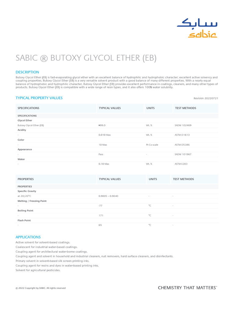 SABIC ® Butoxy Glycol Ether (EB) - Global - Technical - Data - Sheet ...