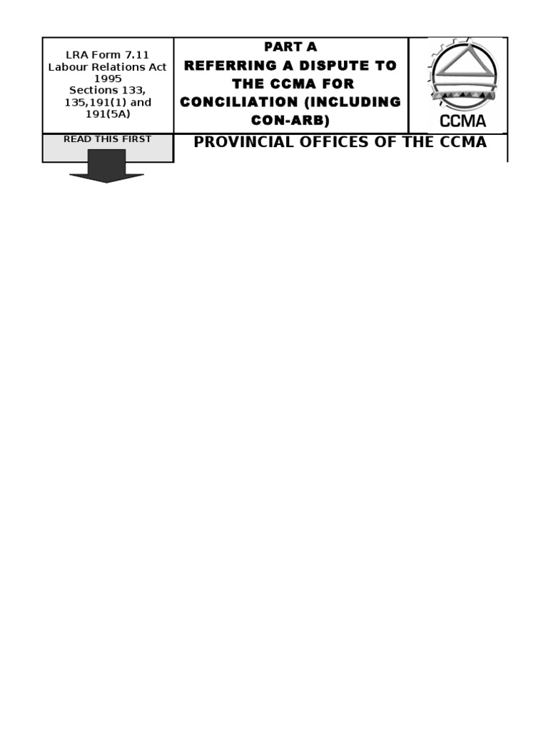 Provincial Offices Of The Ccma: Part A Referring A Dispute To The Ccma ...