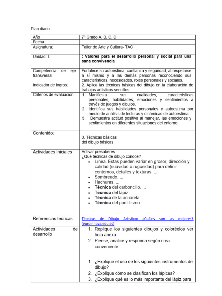 Plan Diario AEP 12 Al 16 Febrero | PDF | Autoestima | Dibujo