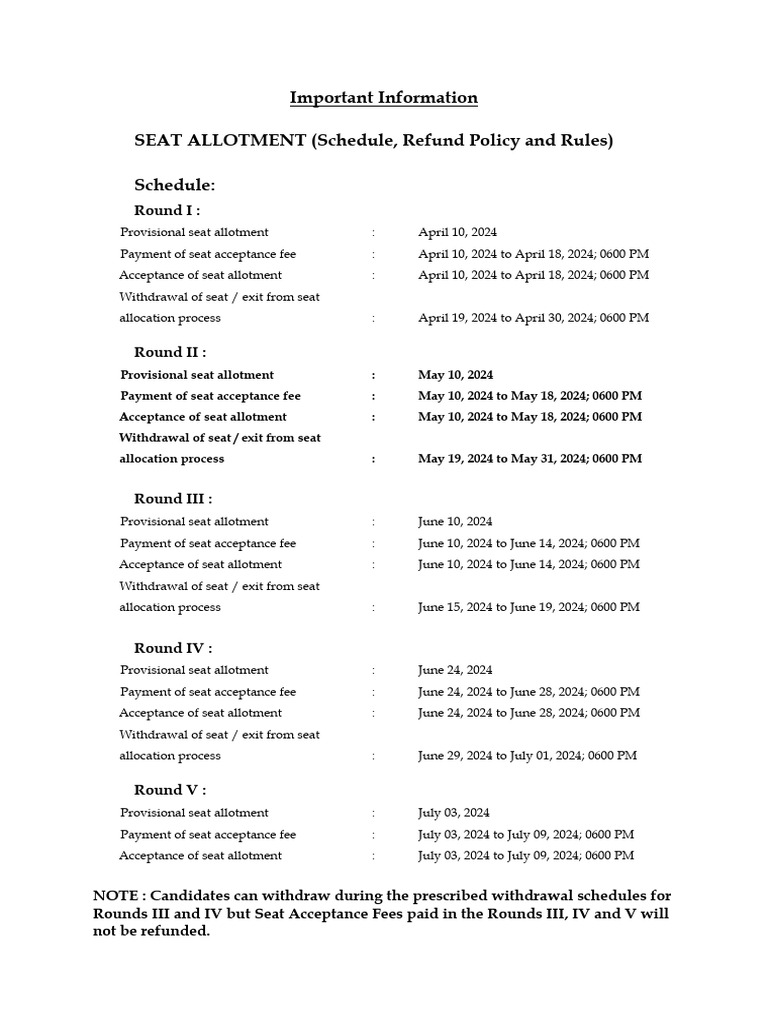B.Des Seat Allotment Schedule 2024 | PDF | Payments
