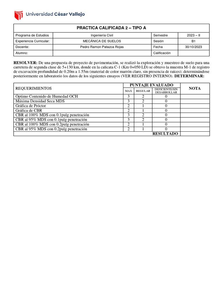 Solucionario PC2 Suelos B1 2023 2 | PDF | Ciencia del suelo | Suelo