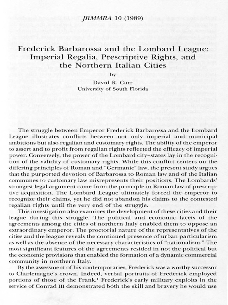 Frederick Barbarossa vs. Lombard League | PDF