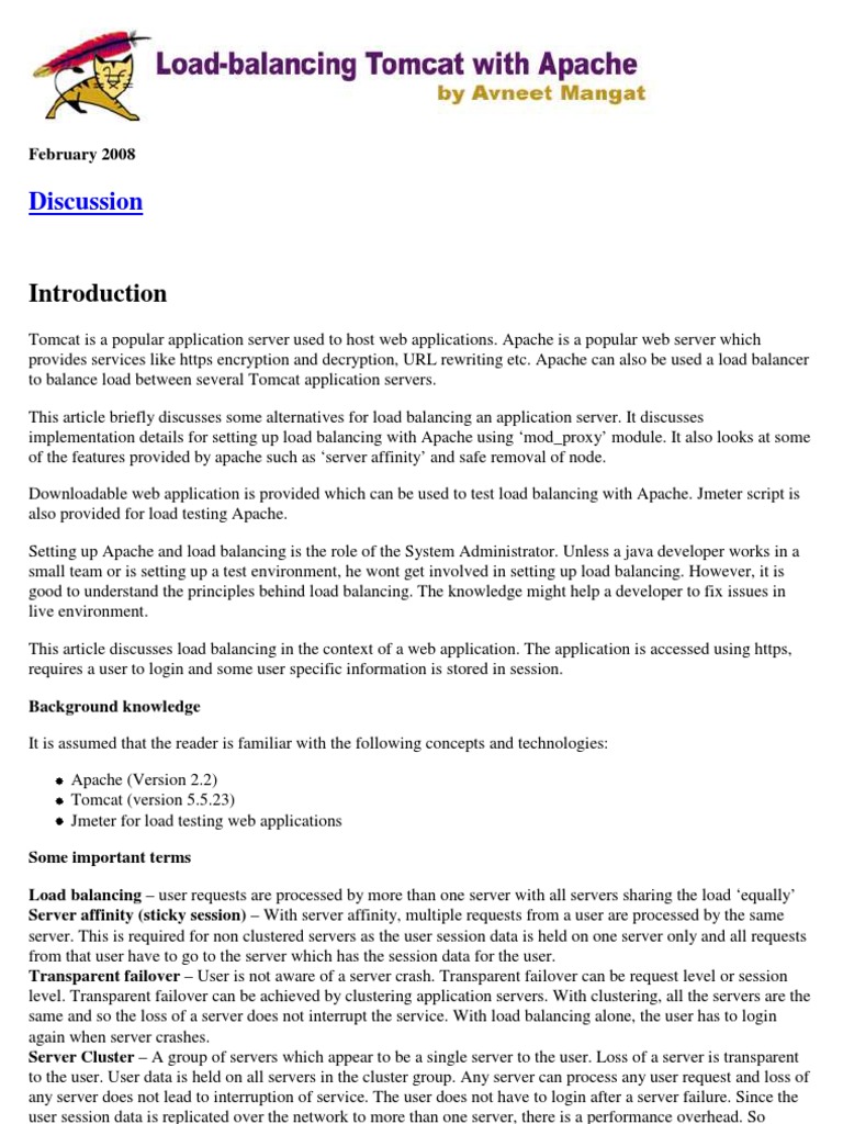 Load Balancing With Apache Tomcat | PDF | Load Balancing (Computing) | Web Server