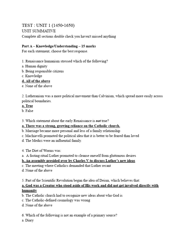 Test - Unit 1 (1450-1650) | PDF | Spanish Colonization Of The Americas ...