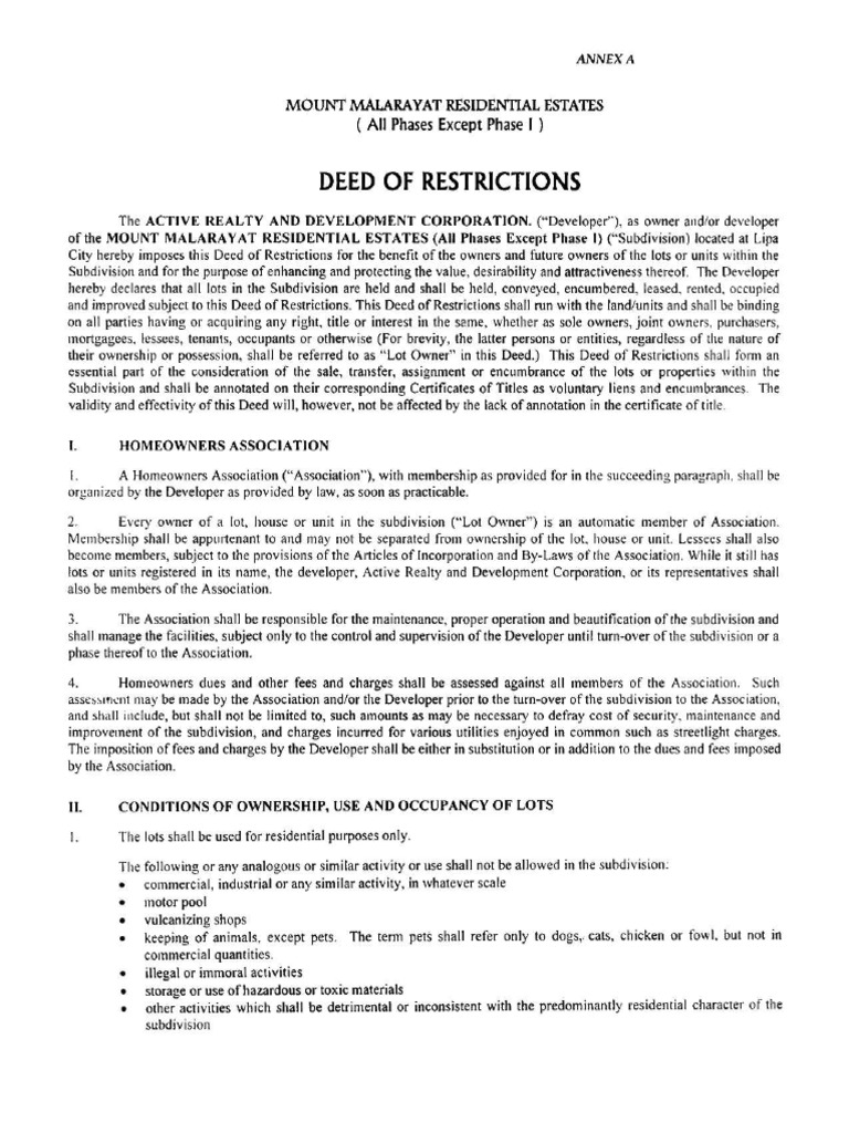Deed of Restrictions 2 | Download Free PDF | Title (Property) | Sewerage