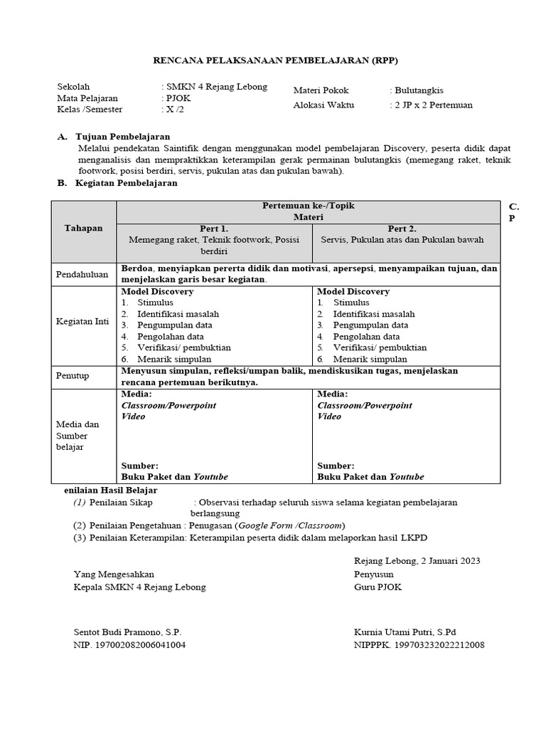 RPP Bulutangkis Fix | PDF