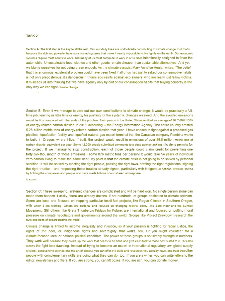 Reading Test B2+ - TASK 2 | Download Free PDF | Climate Change ...