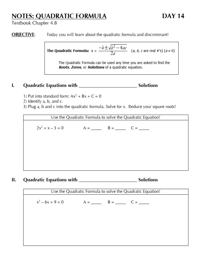 14 Quadratic Formula | PDF | Quadratic Equation | Discrete Mathematics