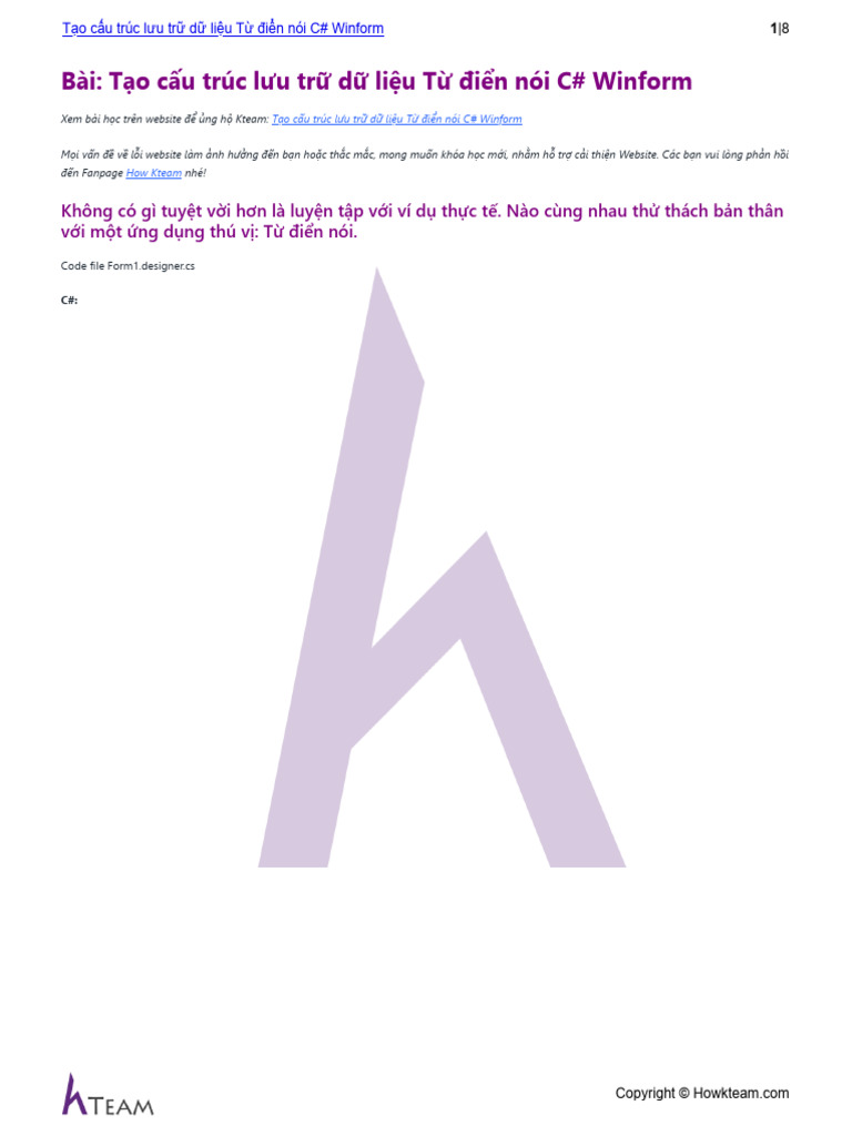 HOWKTEAM.VN - Tạo cấu trúc lưu trữ dữ liệu Từ điển nói C# Winform | Download Free PDF | C Sharp ...
