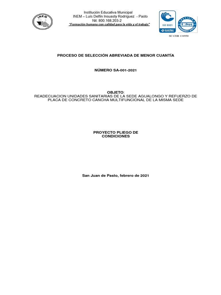 PROYECTO-DE-PLIEGOS-SA-001-2021 | PDF | Presupuesto