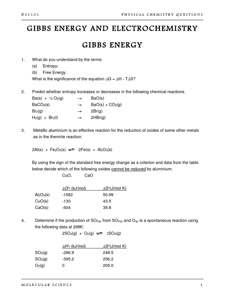 DS1101 Electrochem Gibbs Problems | PDF | Ph | Chloride