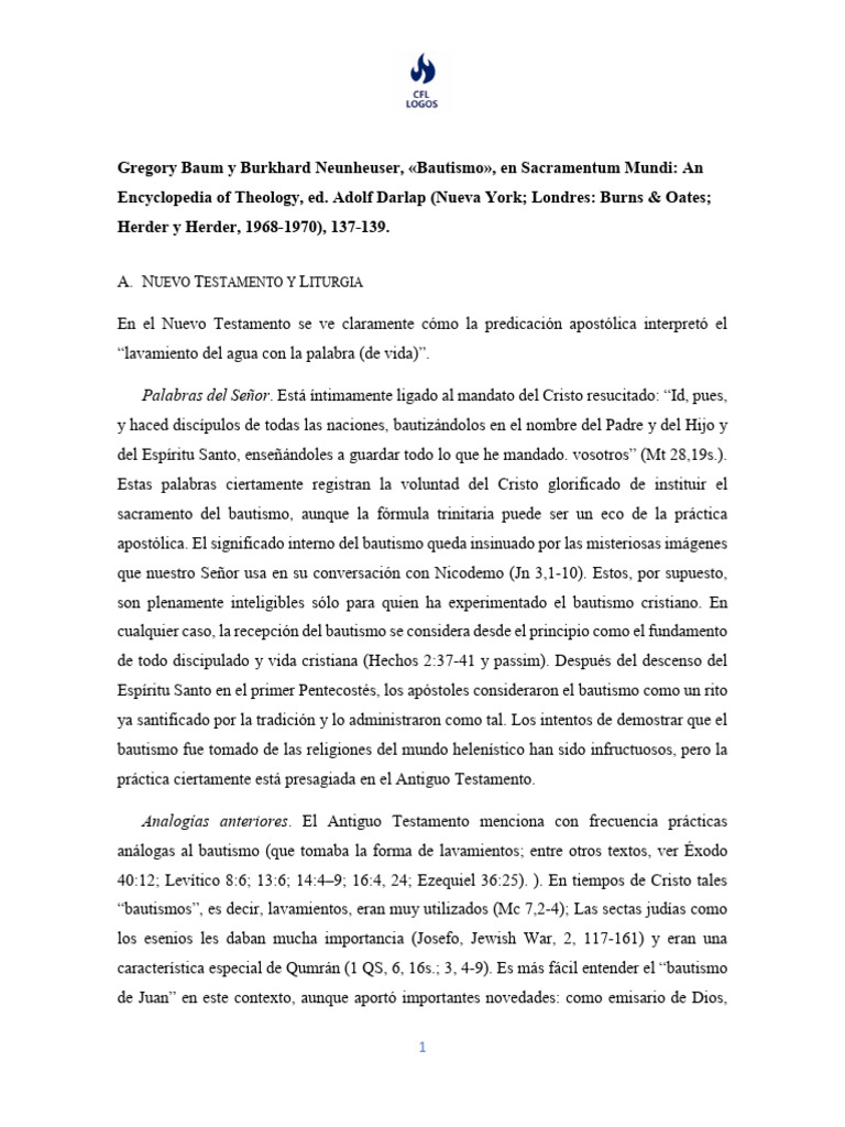 Gregory Baum y Burkhard Neunheuser Bautismo Sacamentum Mundi | PDF ...