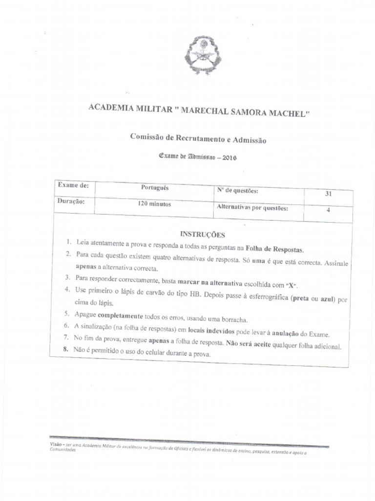 (Enbuscadosaber - Com) Exames de Admissao Da Academia Militar de ...