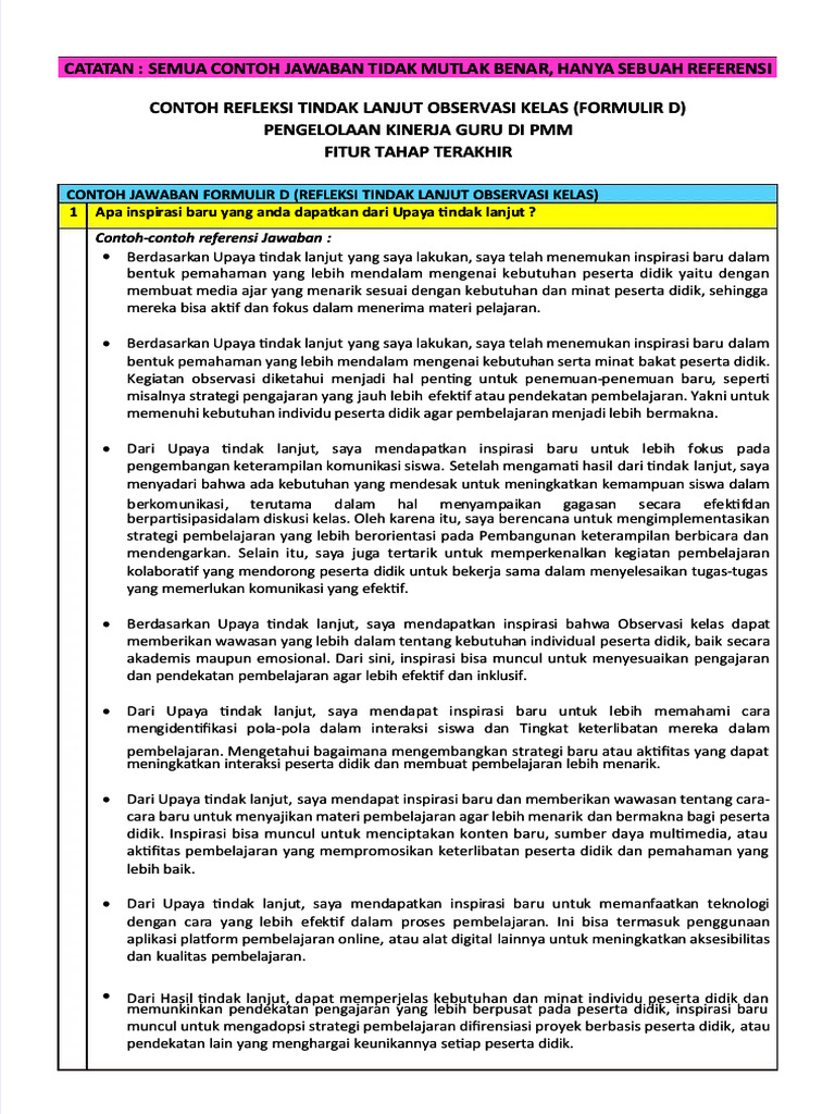 Refleksi Tindak Lanjut Observasi Kelas | PDF