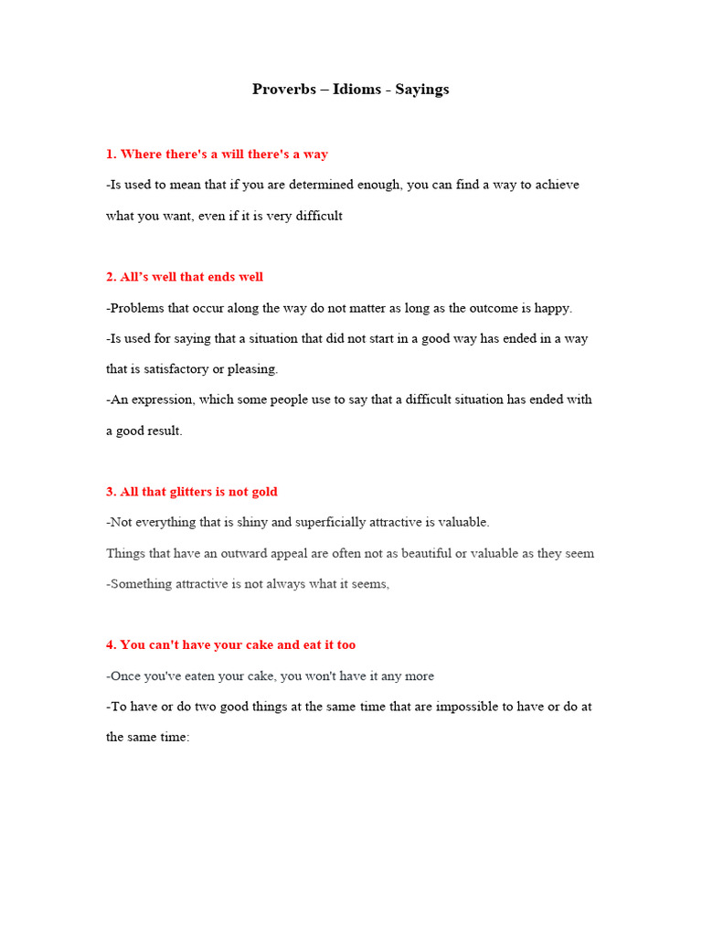 Proverbs - Idioms - Sayings | PDF