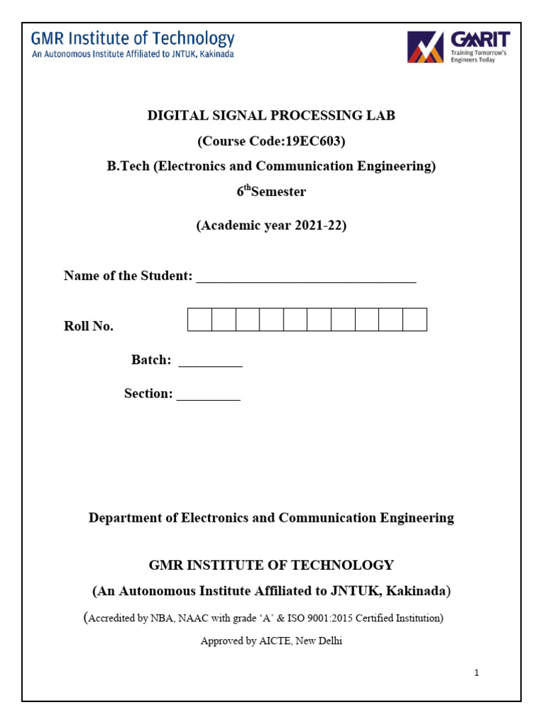 Digital Signal Processing Lab Manual Updated | PDF | Digital Signal Processing | Discrete Time ...