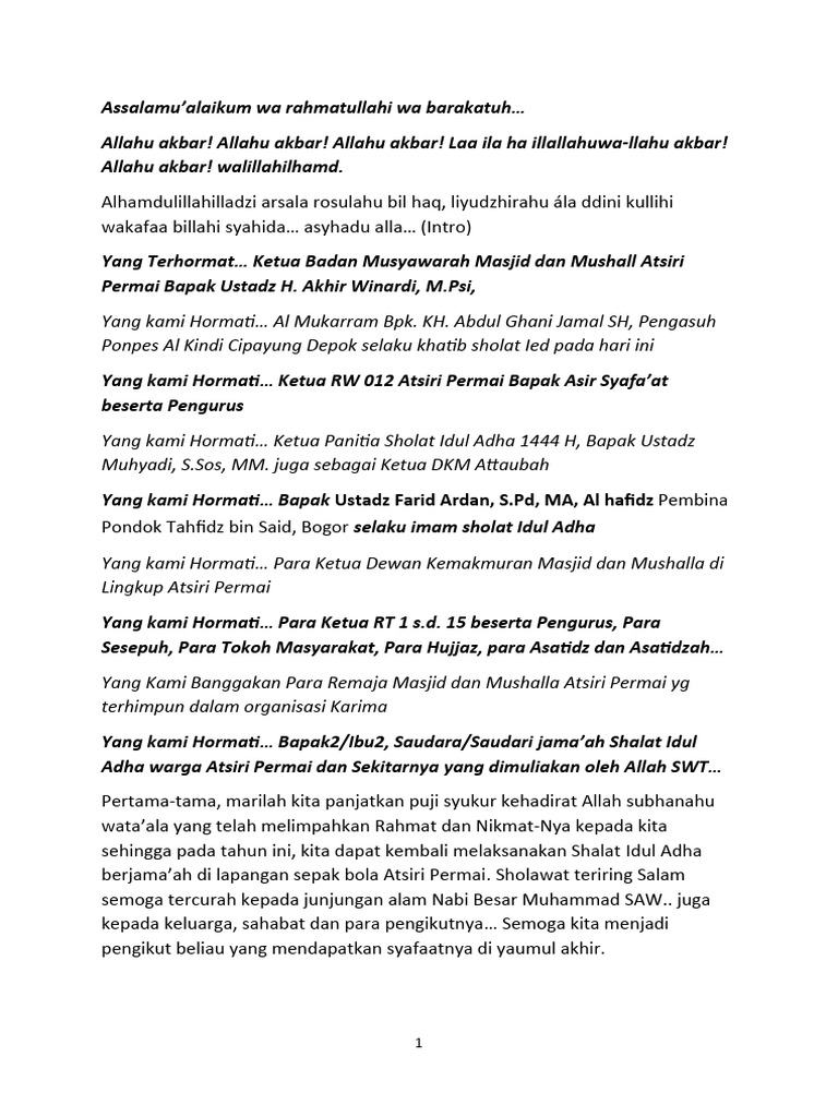 Draft - MC Sholat Id Adha 1444 H | PDF