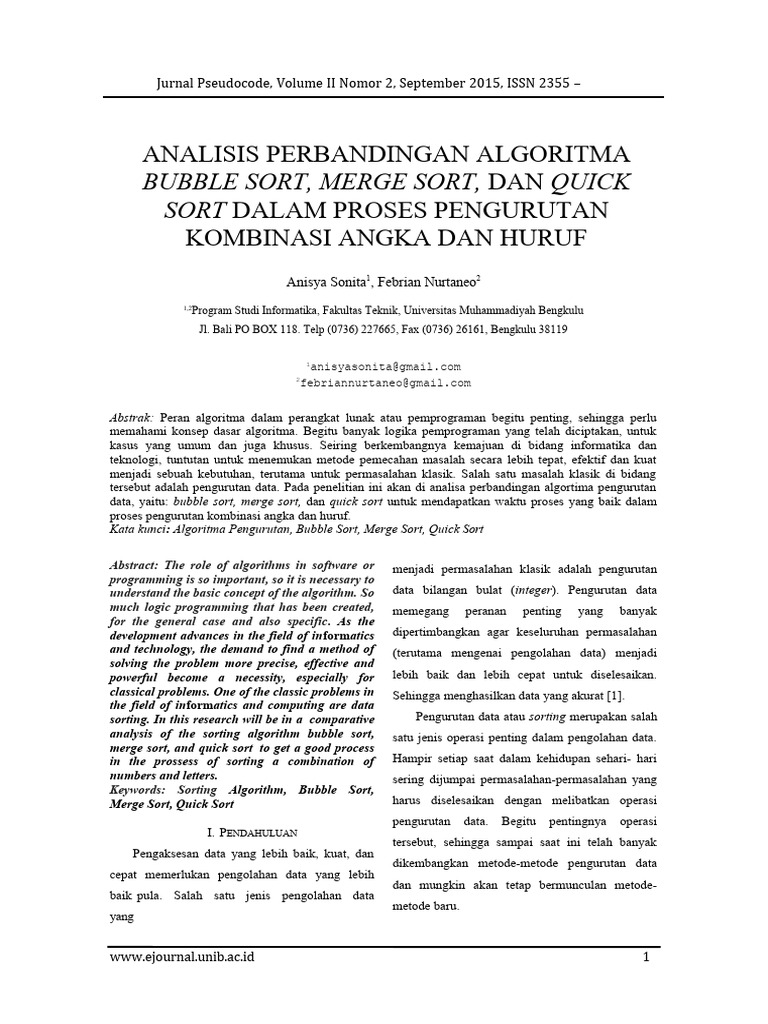 Analisis Perbandingan Algoritma Bubble Sort, Merge Sort | PDF