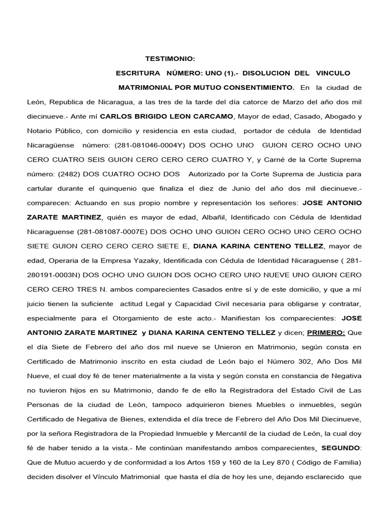 Acta de Divorcio Jose Antonio Zarate | Descargar gratis PDF | Divorcio | Matrimonio