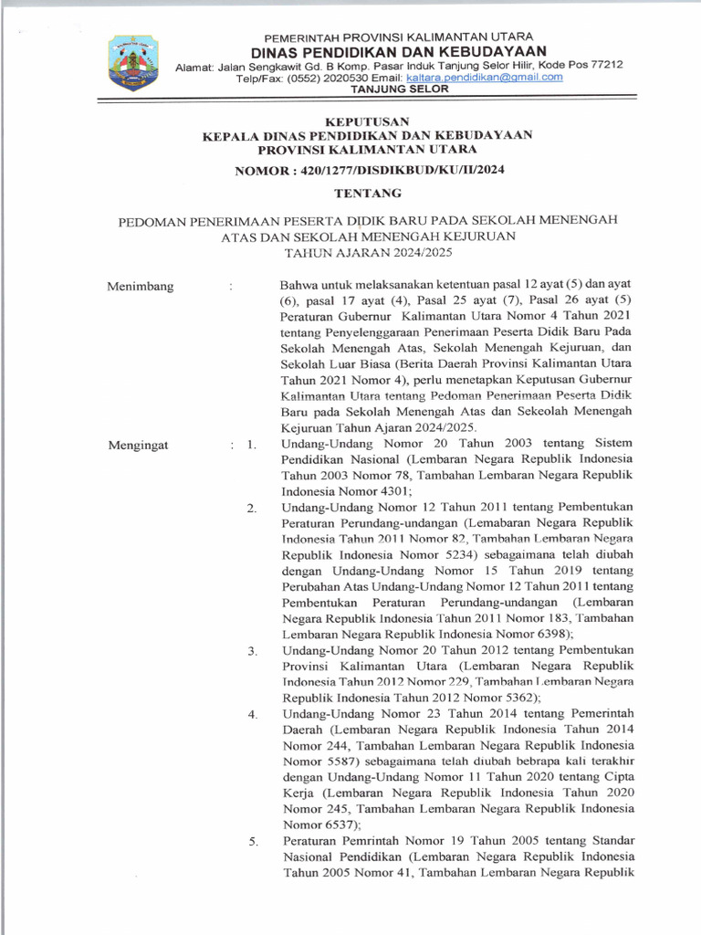 Pedoman PPDB SMA, SMK, SLB Kaltara 2024 | PDF